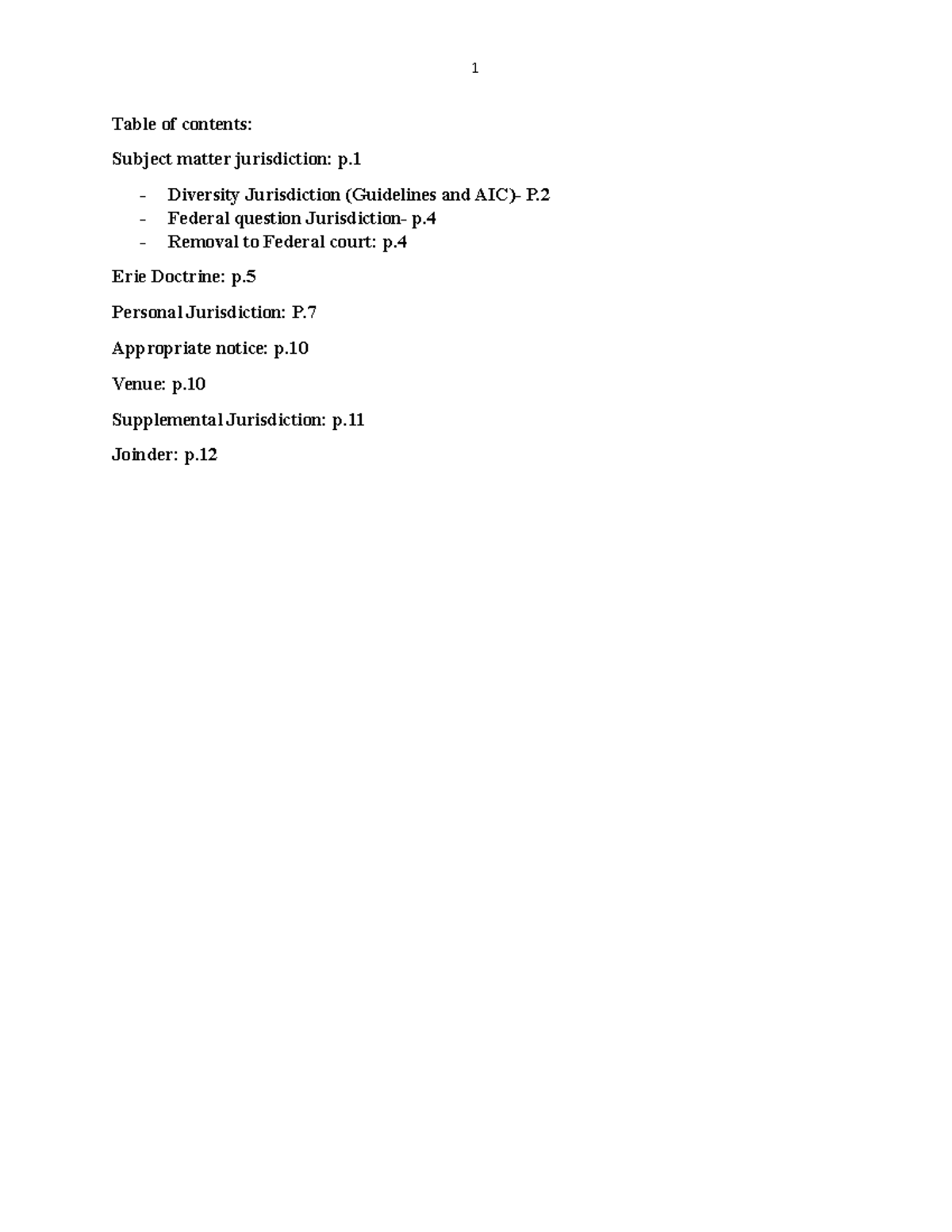 Civ Pro 1 outline - Summary Civil Procedure- Federal Jurisdiction ...