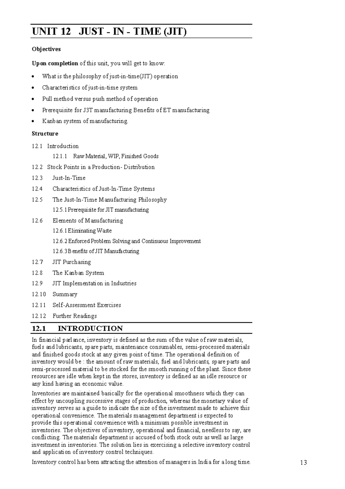 Unit-12 - Jit Description - Just-in-Time UNIT 12 JUST - IN - TIME (JIT ...