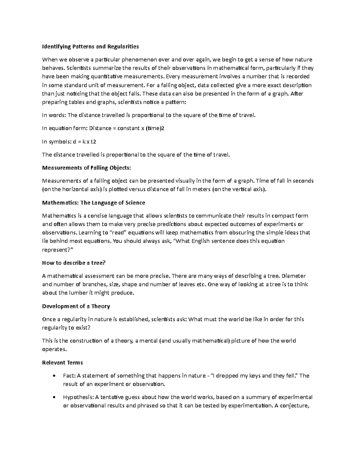 Lecture Notes 2 - Identifying Patterns and Regularities When we observe ...