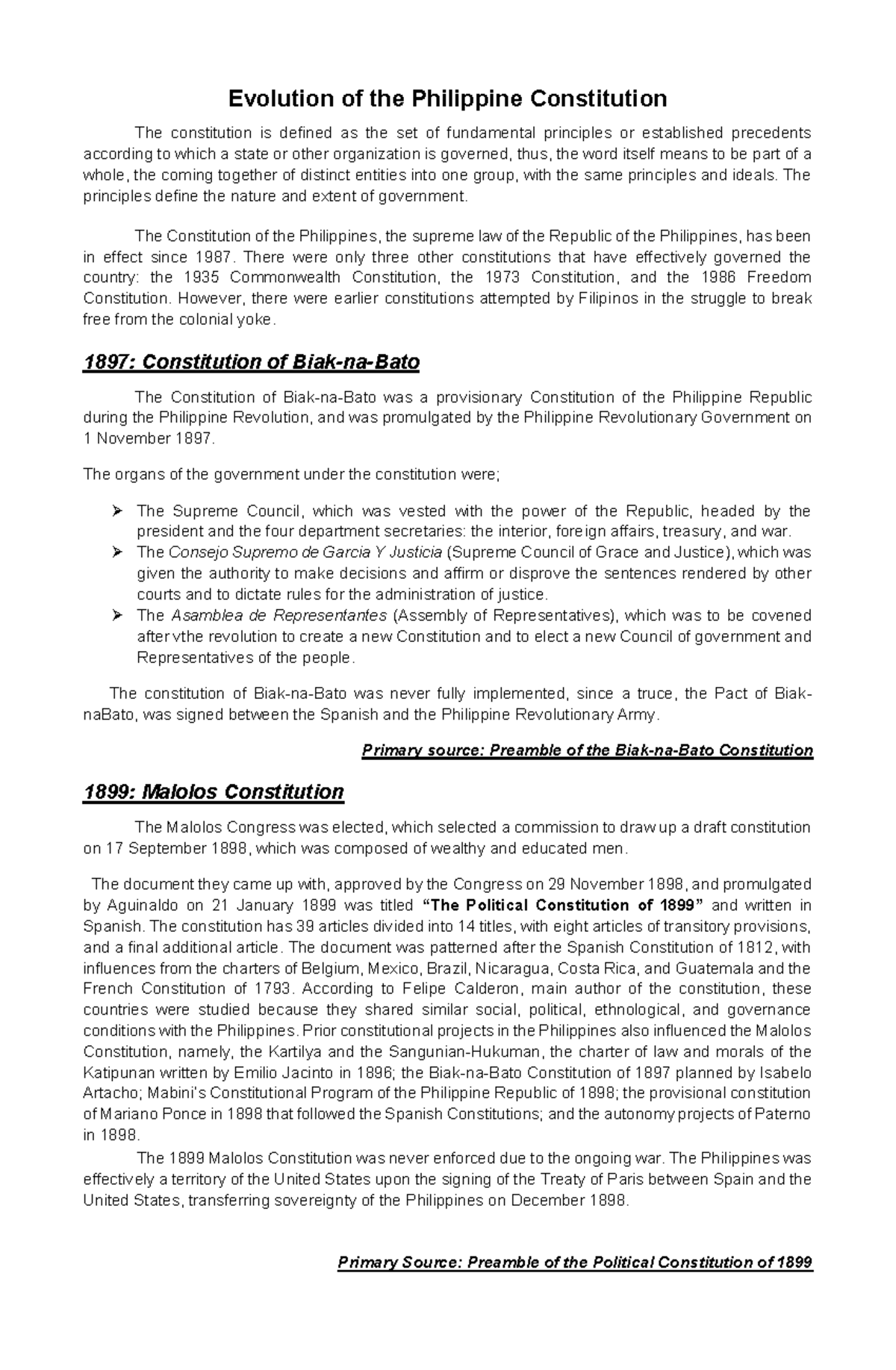 Evolution of the Philippine Constitution - The principles define the ...