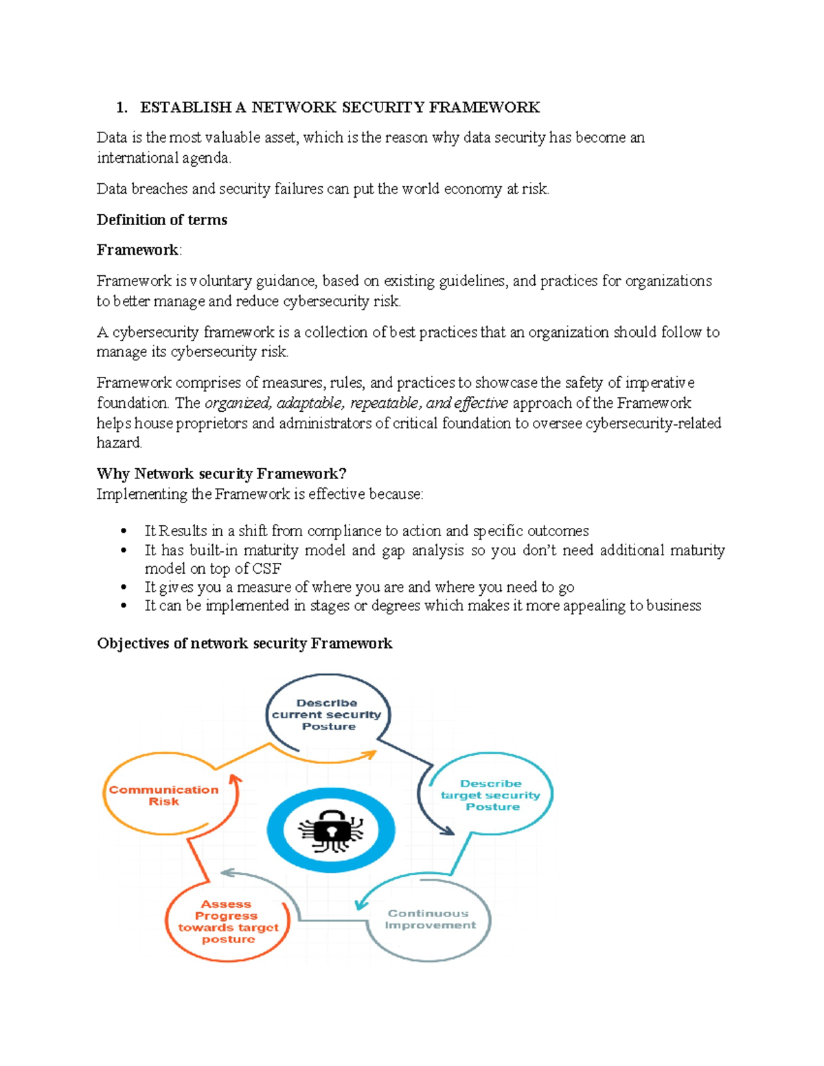 Lecture 4 - security - 1. ESTABLISH A NETWORK SECURITY FRAMEWORK Data ...