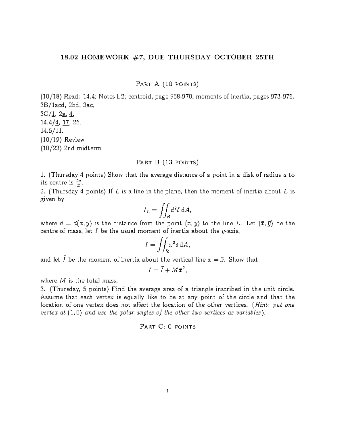 H7 - First homework set - 18 HOMEWORK #7, DUE THURSDAY OCTOBER 25TH ...