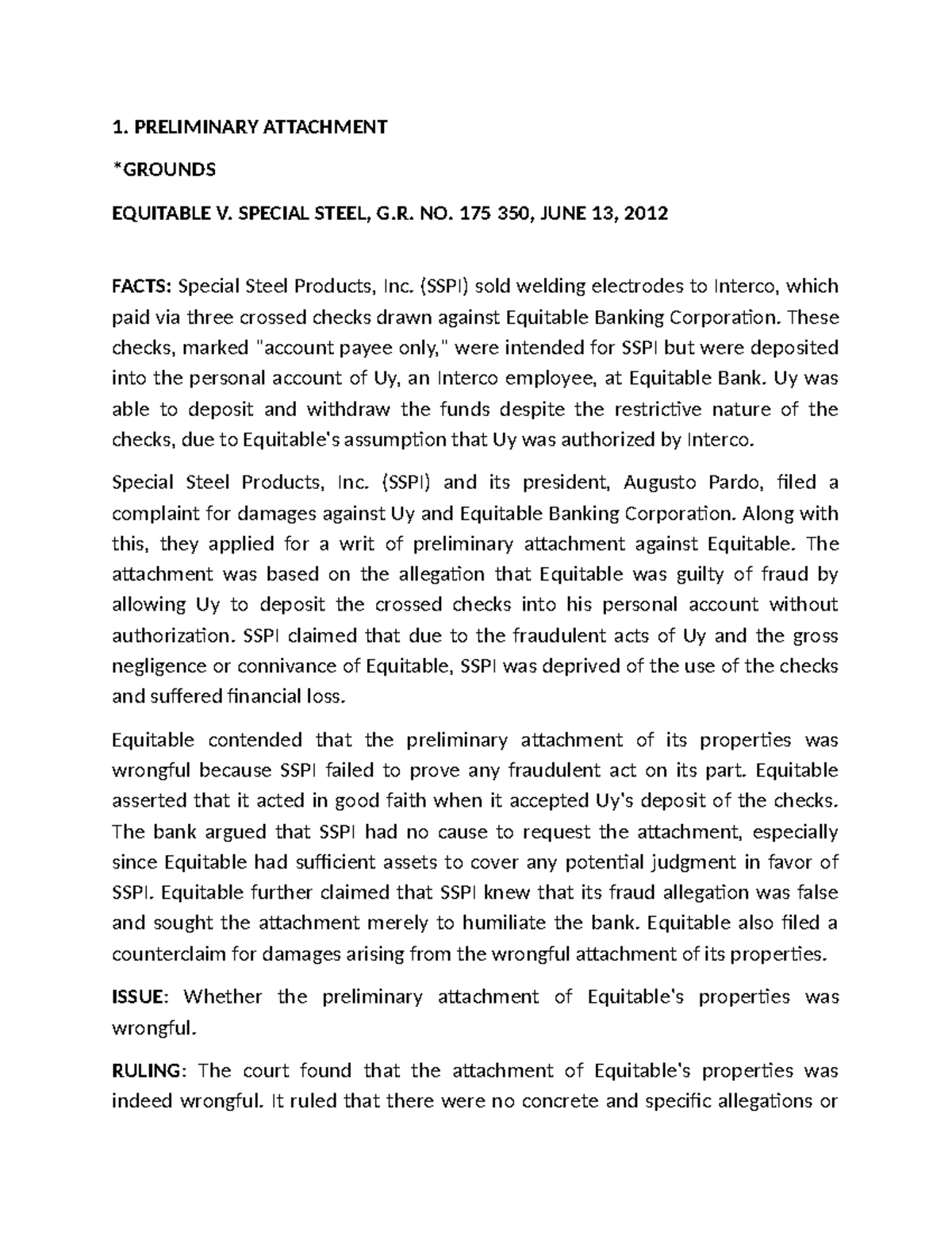 CASE 1 - case digest civ pro - 1. PRELIMINARY ATTACHMENT *GROUNDS ...
