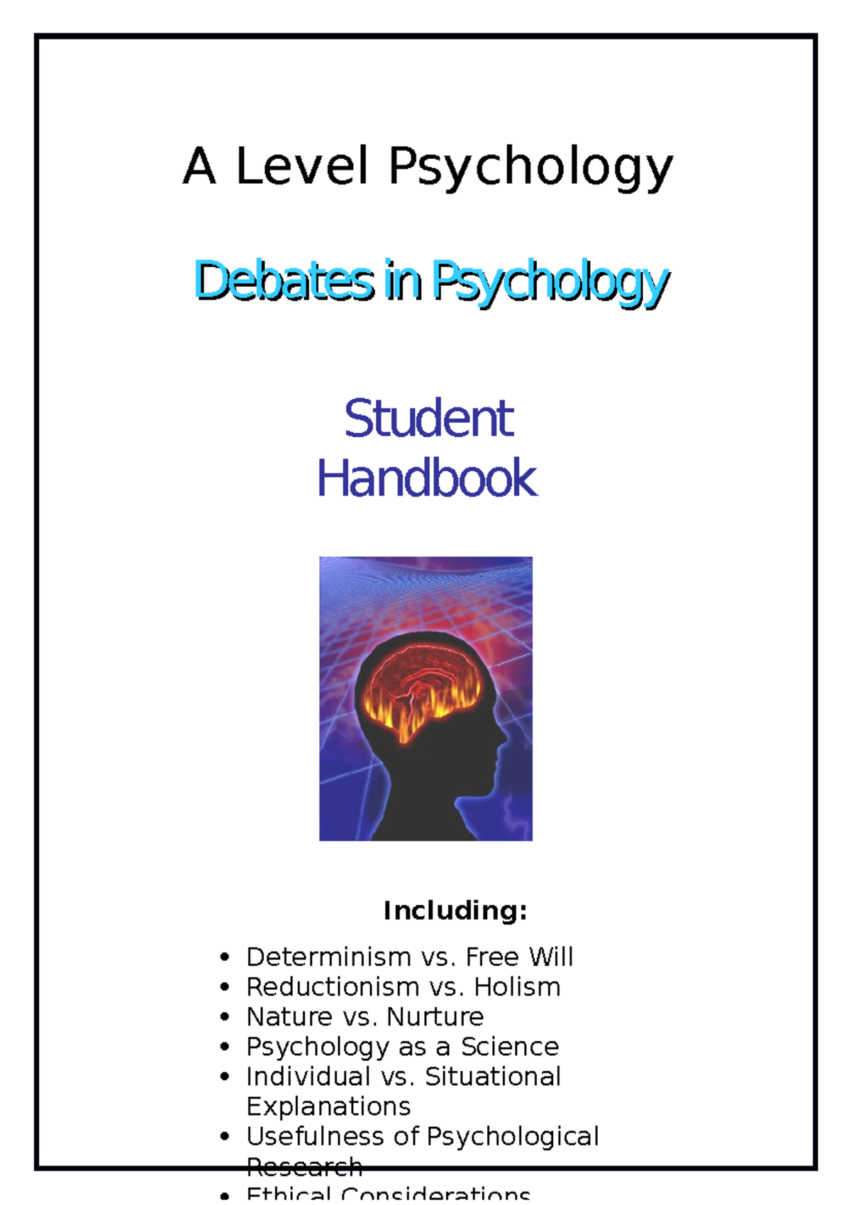Debates booklet - A Level Psychology Debates in PsychologyDebates in ...