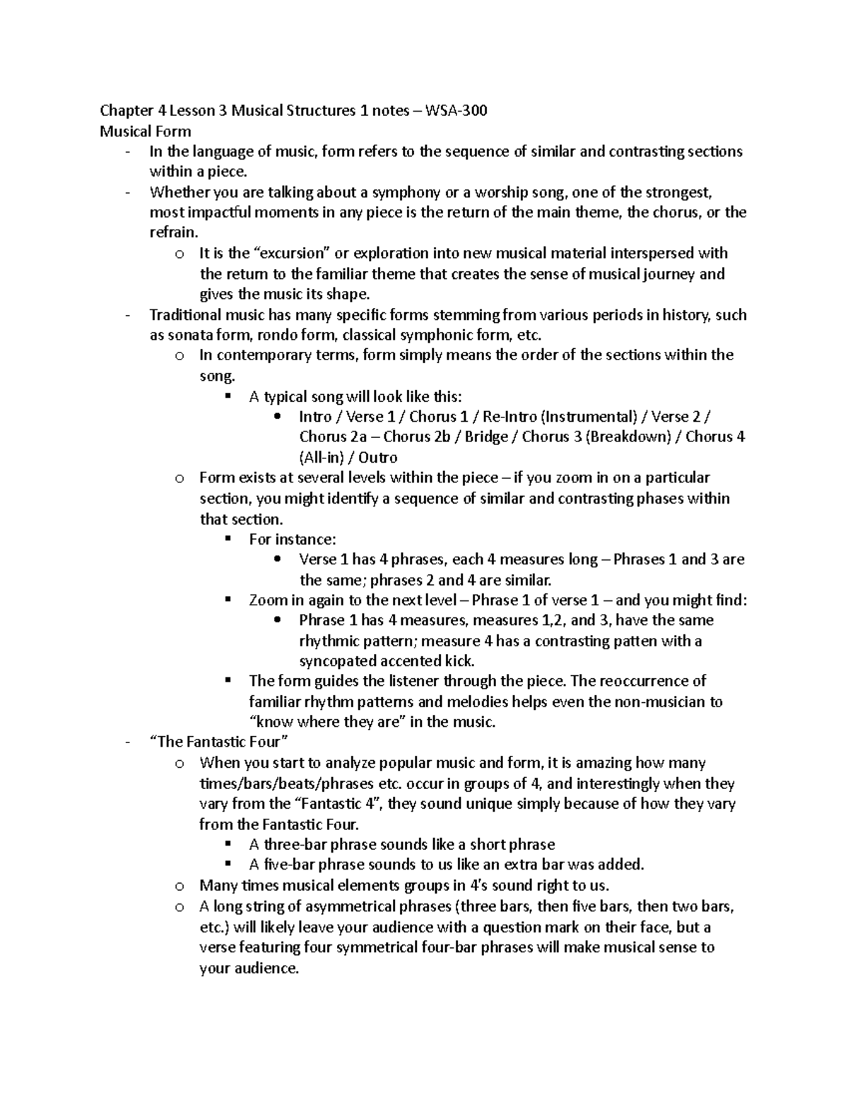 Chapter 4 Lesson 3 Musical Structures 1 notes - Chapter 4 Lesson 3 ...