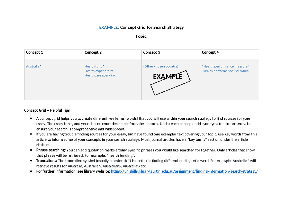 Concept Grid for essays S1 2023 - EXAMPLE: Concept Grid for Search ...