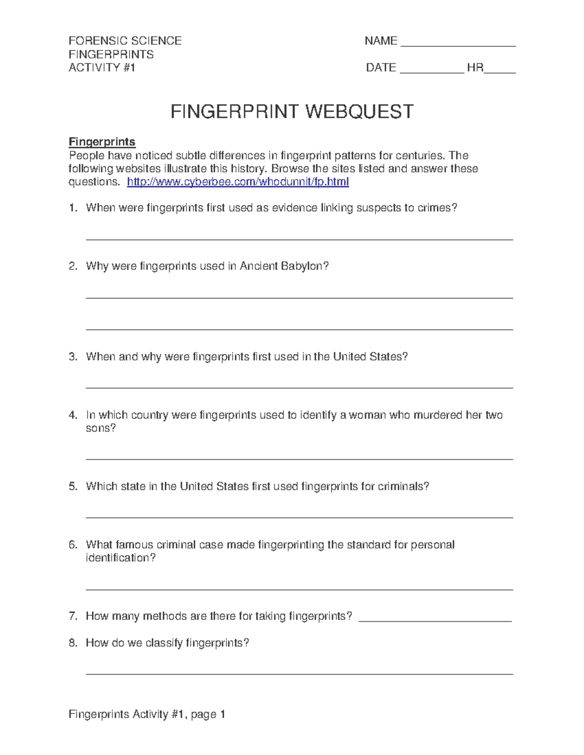 1-fingerprint webquest - FORENSIC SCIENCEFINGERPRINTS NAME ...
