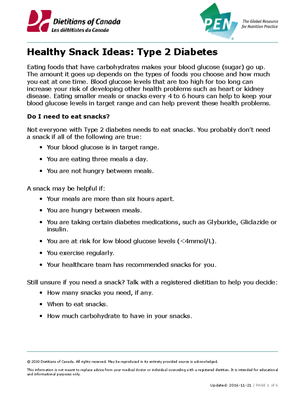 PEN handout - Hjj - Healthy Snack Ideas: Type 2 Diabetes Eating foods ...