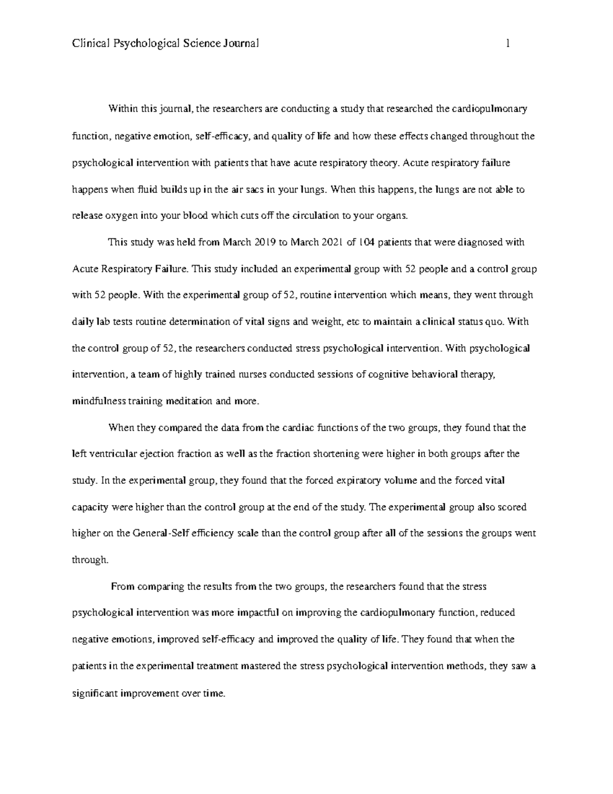 Journal Assignmentt #1 - Clinical Psychological Science Journal 1 ...