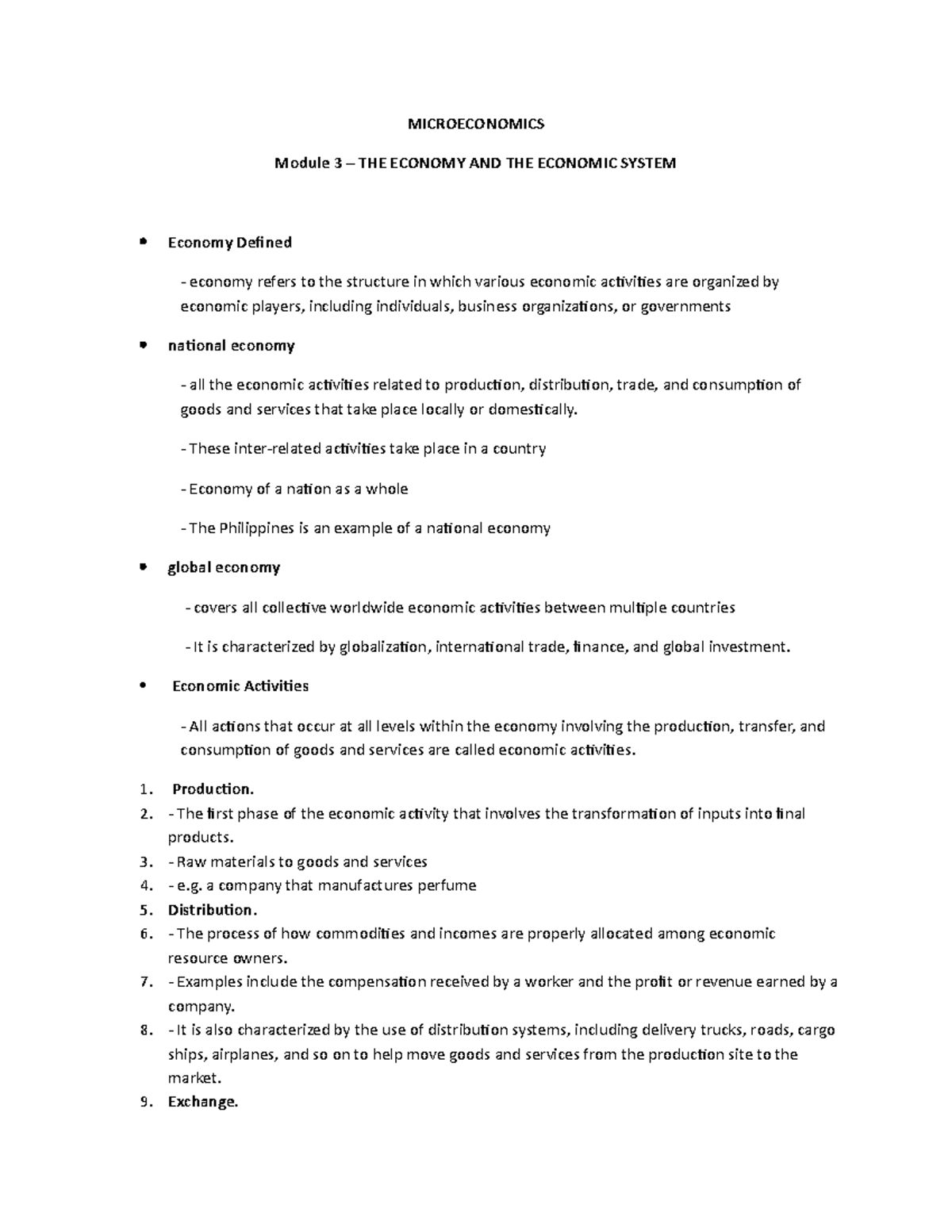 Microeconomics-WPS Office - MICROECONOMICS Module 3 – THE ECONOMY AND ...