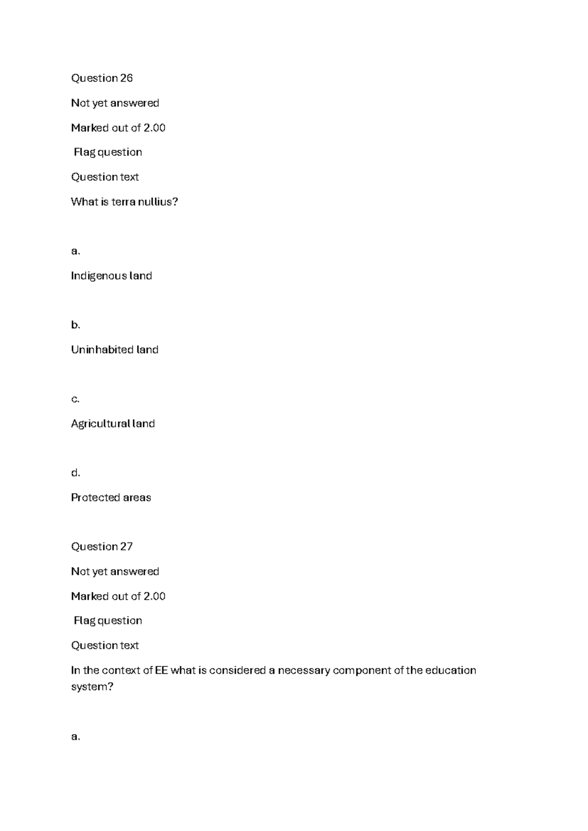 Eed Mcq Multiple Choice Questions Question 26 Not Yet Answered Marked Out Of 2 Flag