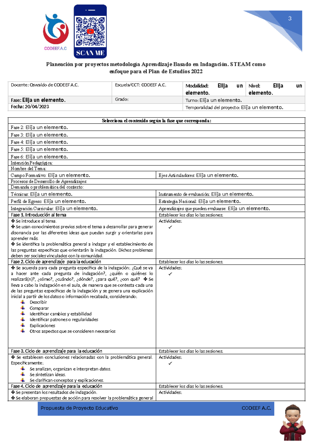 Formato editable para Planeación Aprendizaje Basado en Indagación. Steam como enfoque-1 - 3 ...