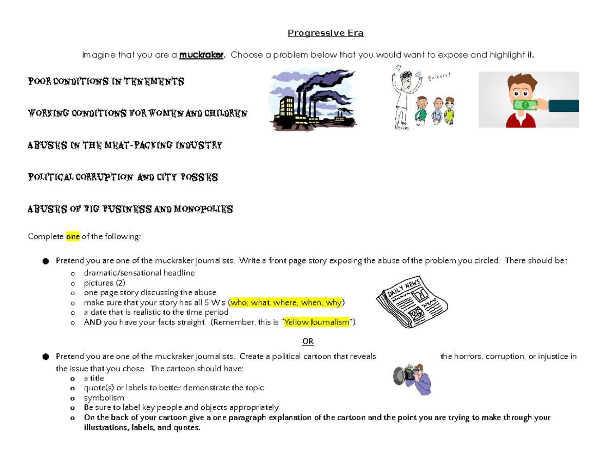 Progressive Era Muckraking - Progressive Era Imagine that you are a ...