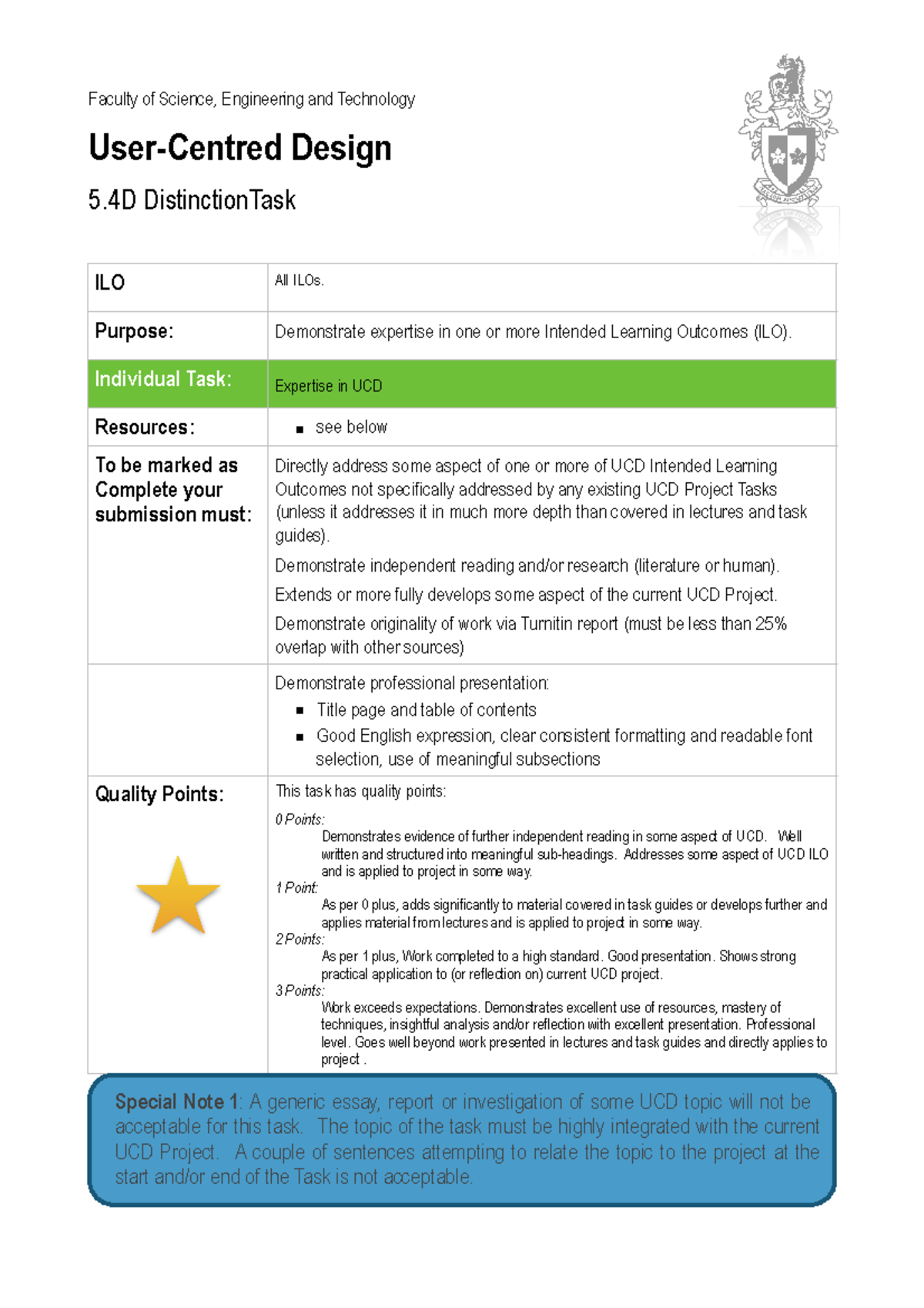 5 - tasks of UCD - Faculty of Science, Engineering and Technology User ...