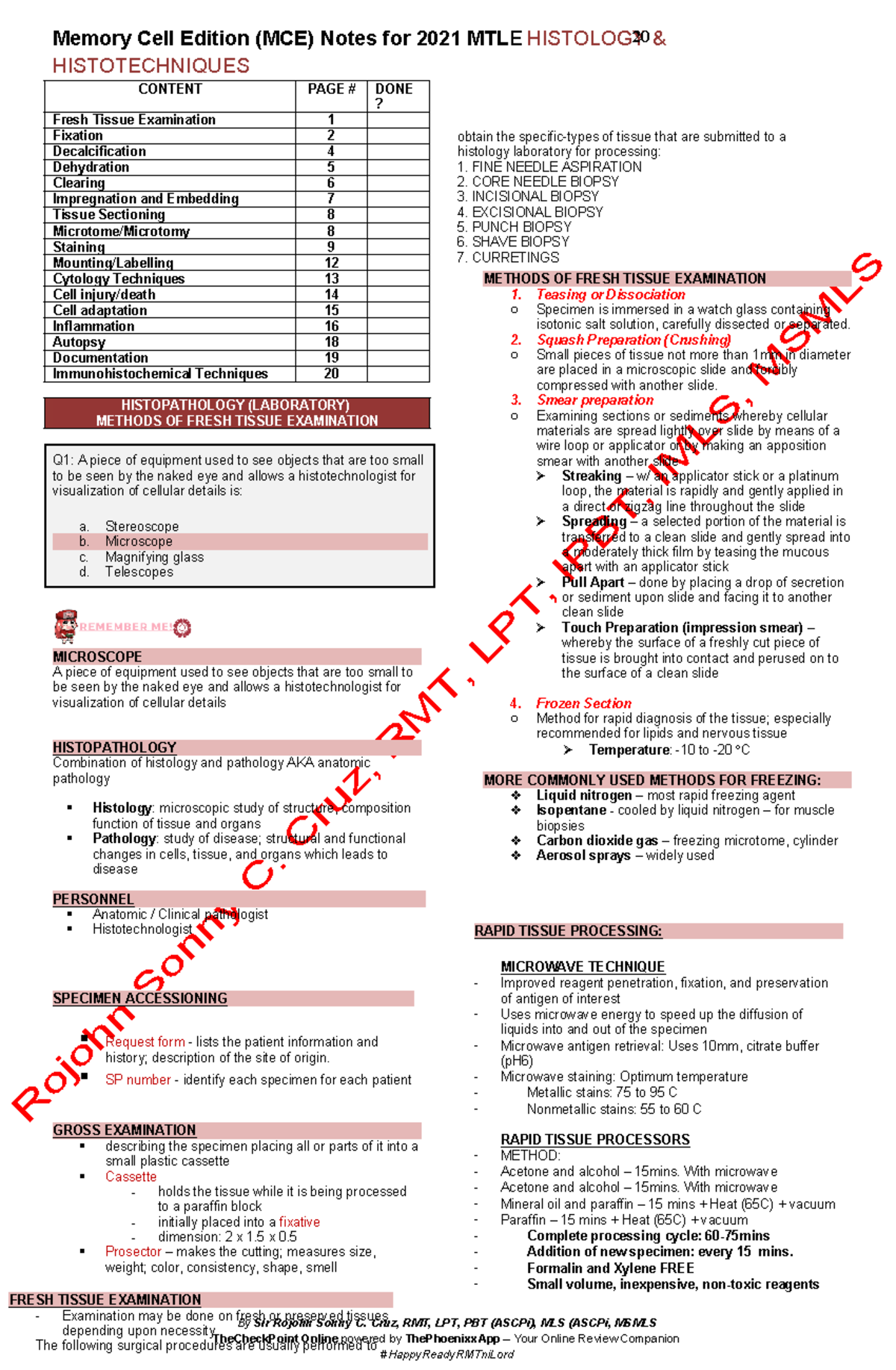 MCE-Notes-Histopath Cruz-R.-2 - Rojohn Sonny C. Cruz, RMT, LPT, IPBT ...