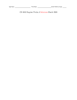 2022 spring prelim 1 answers - CS 1110 Regular Prelim 1 Solutions March 2022 [8 points] Strings ...