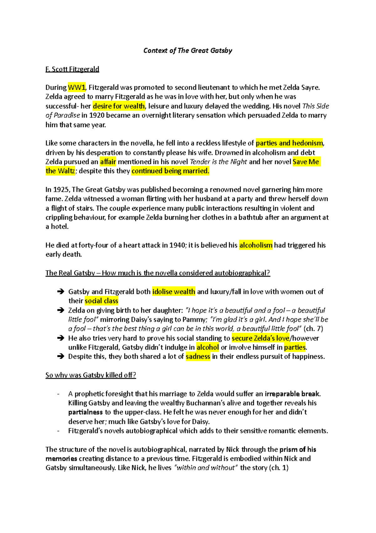 Context of The Great Gatsby - Scott Fitzgerald During WW1, Fitzgerald ...