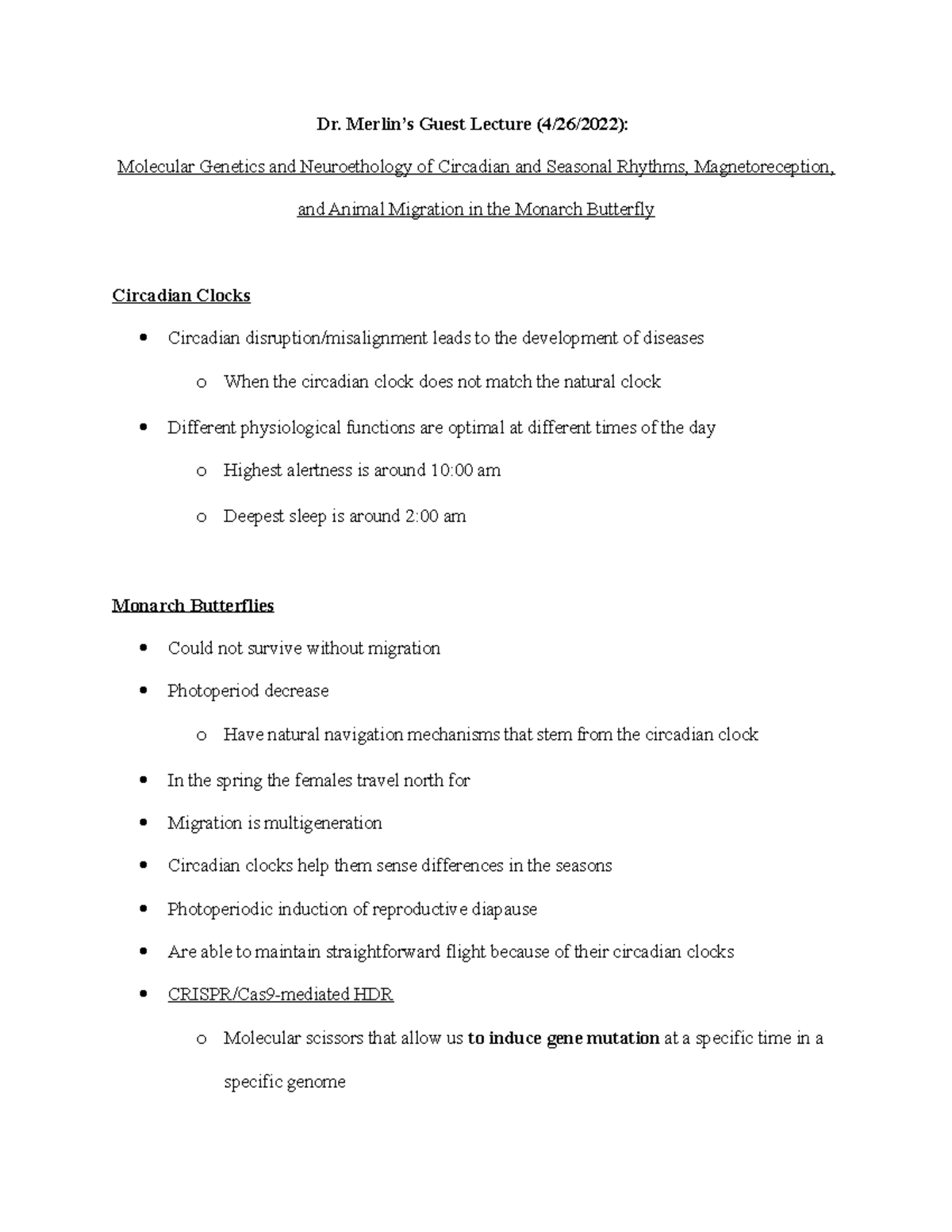 Dr. Merlin Guest Lecture over CRISPR-Cas9, Butterflies, and Circadian ...