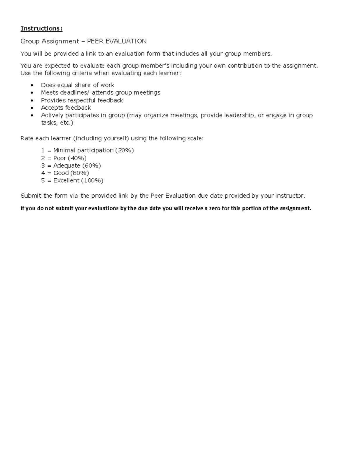 Peer Evaluations instructions 1 - Instructions: Group Assignment – PEER ...