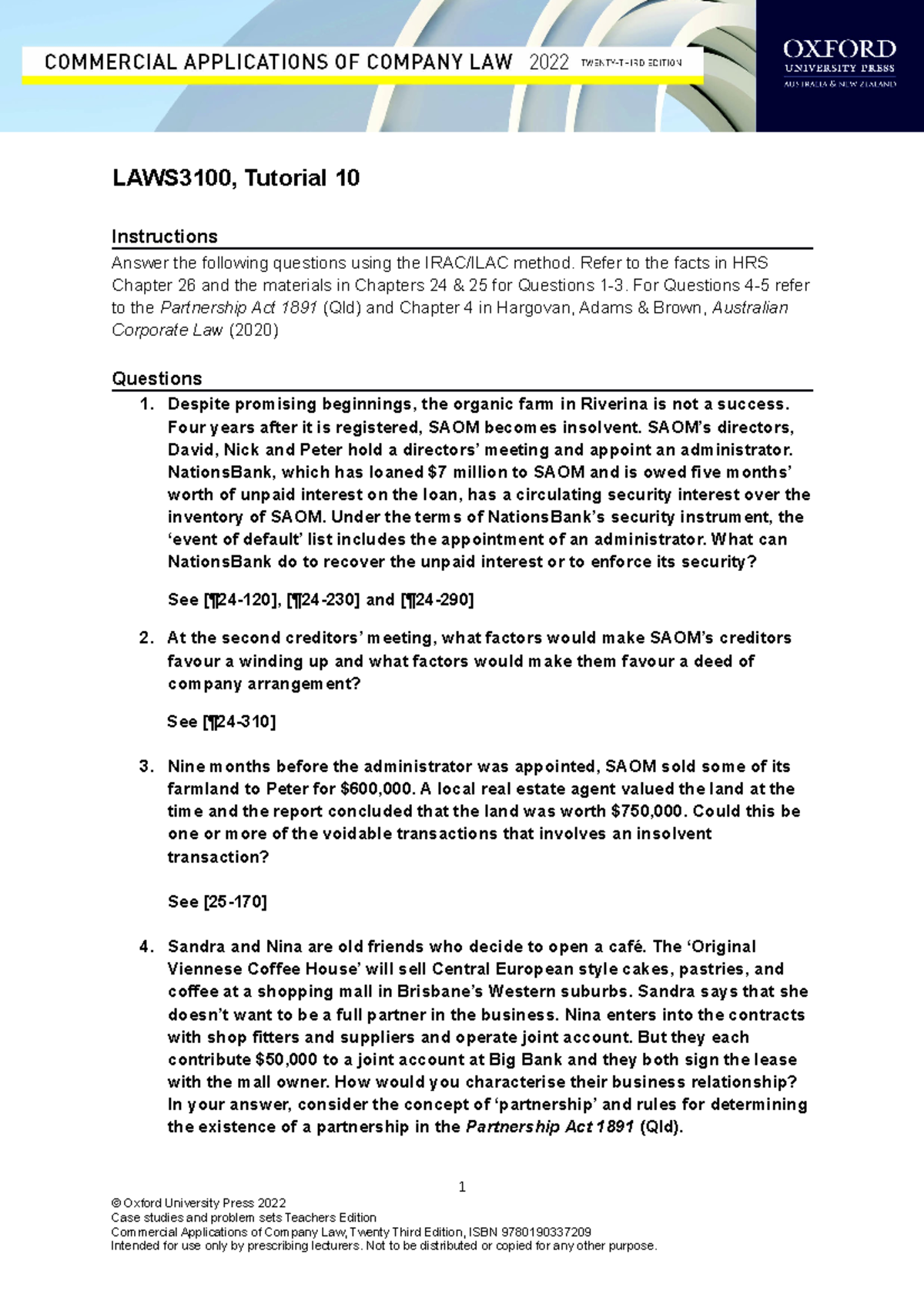 LAWS3100 2022 Tutorial 10 - LAWS3100, Tutorial 10 Instructions Answer ...