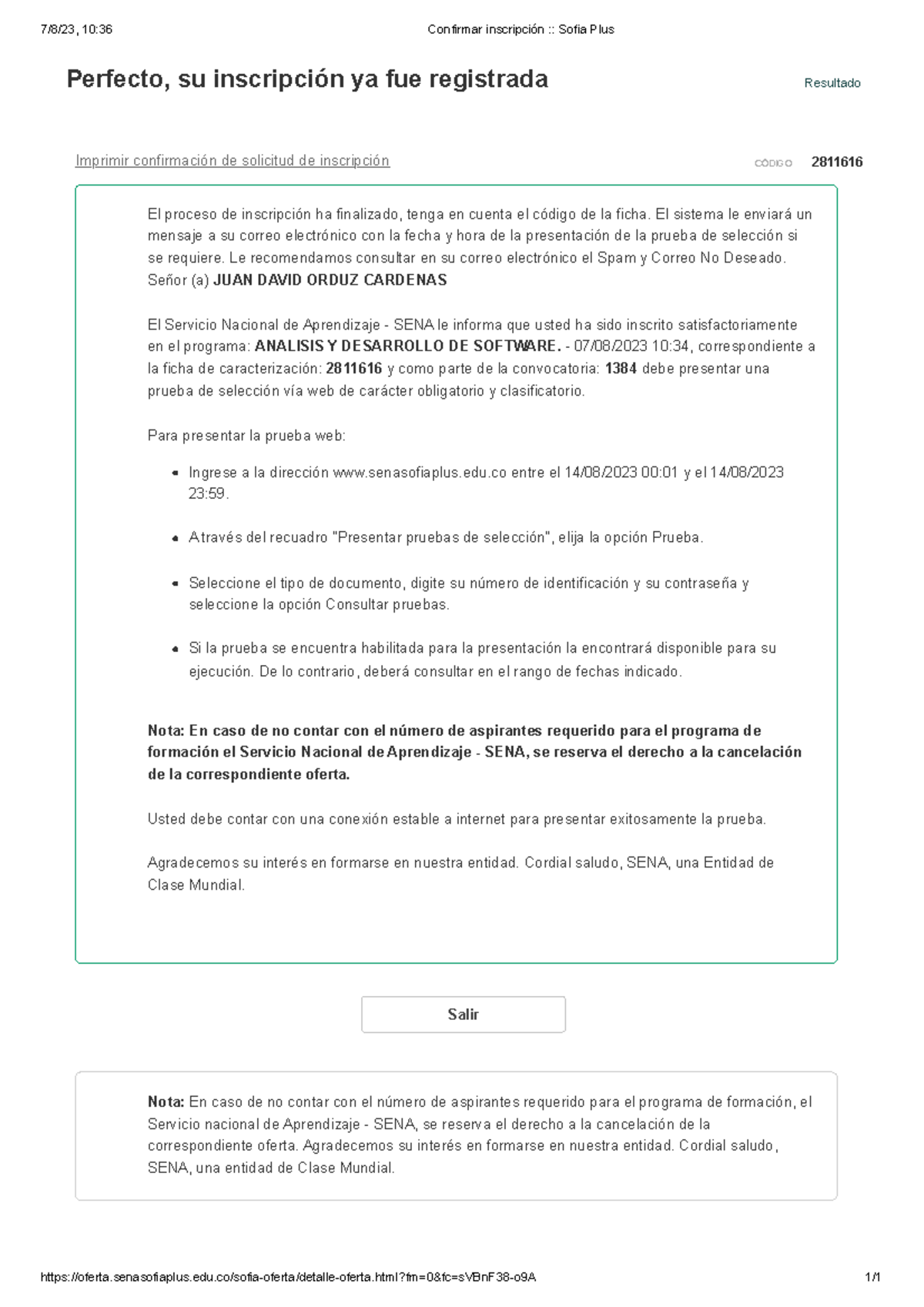 Analisis Y Desarrollo DE Software. Sofia Plus - 7/8/23, 10:36 Confirmar ...