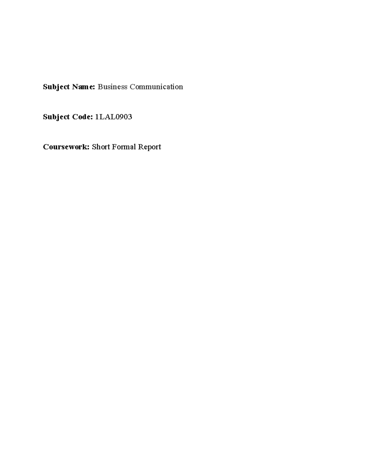 short formal letter - Subject Name: Business Communication Subject Code ...