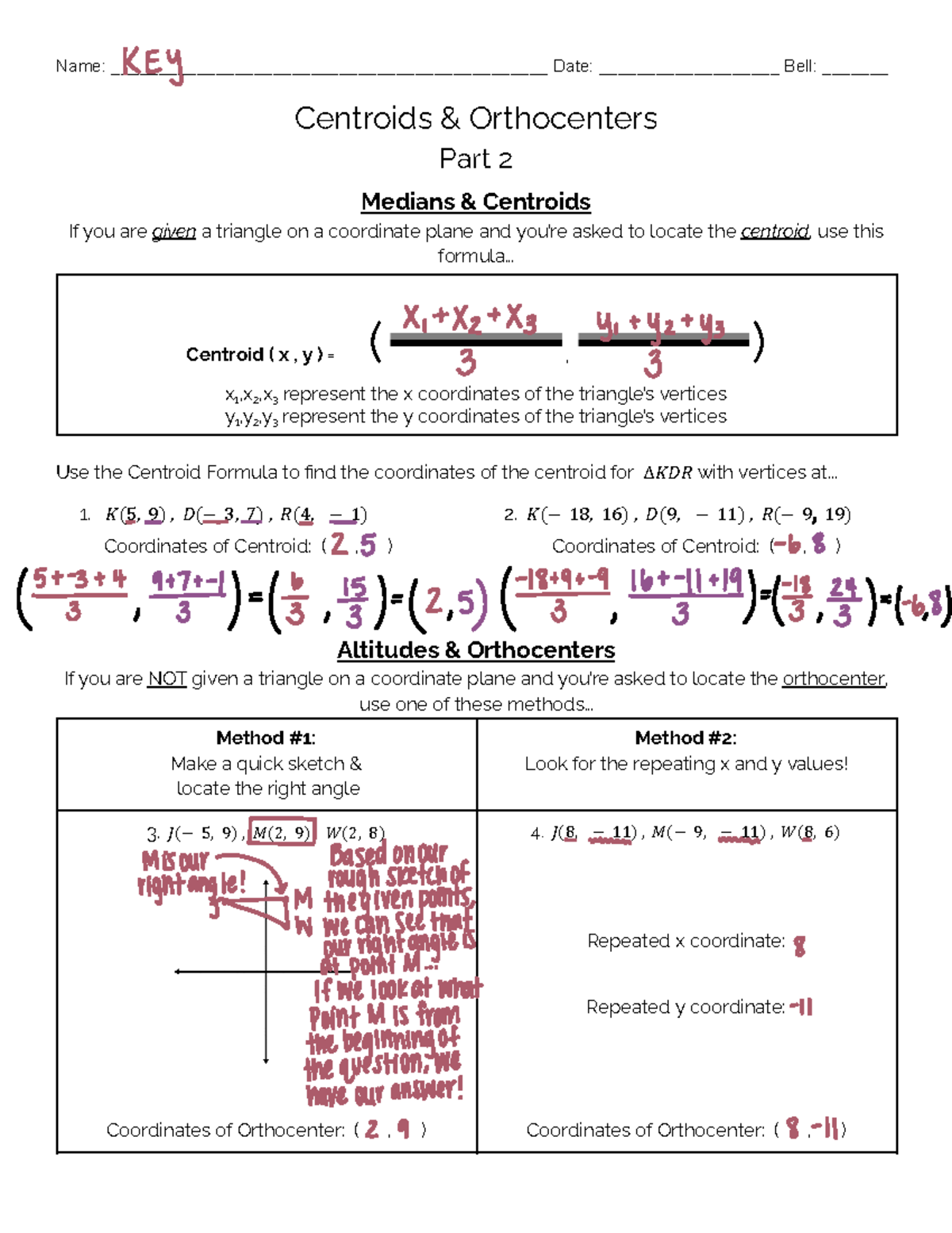 Centroids & Orthocenters Part 2 - Name: ______________________________________________ Date ...