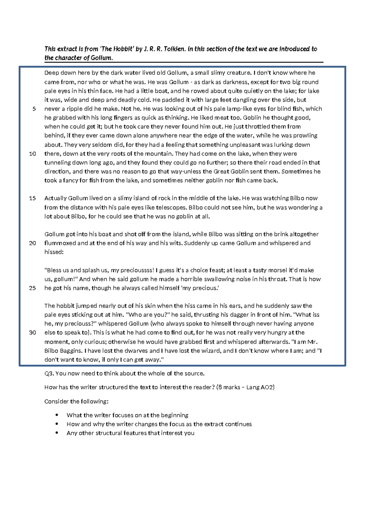 L3 - Q3 Homework - n gg - This extract is from ‘The Hobbit’ by J. R. R ...