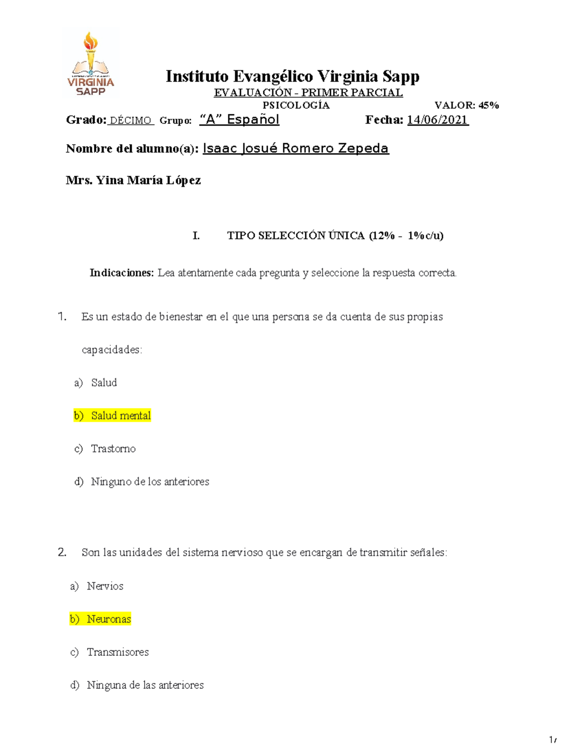 Examen de Psicologia - Apuntes - Instituto Evangélico Virginia Sapp ...