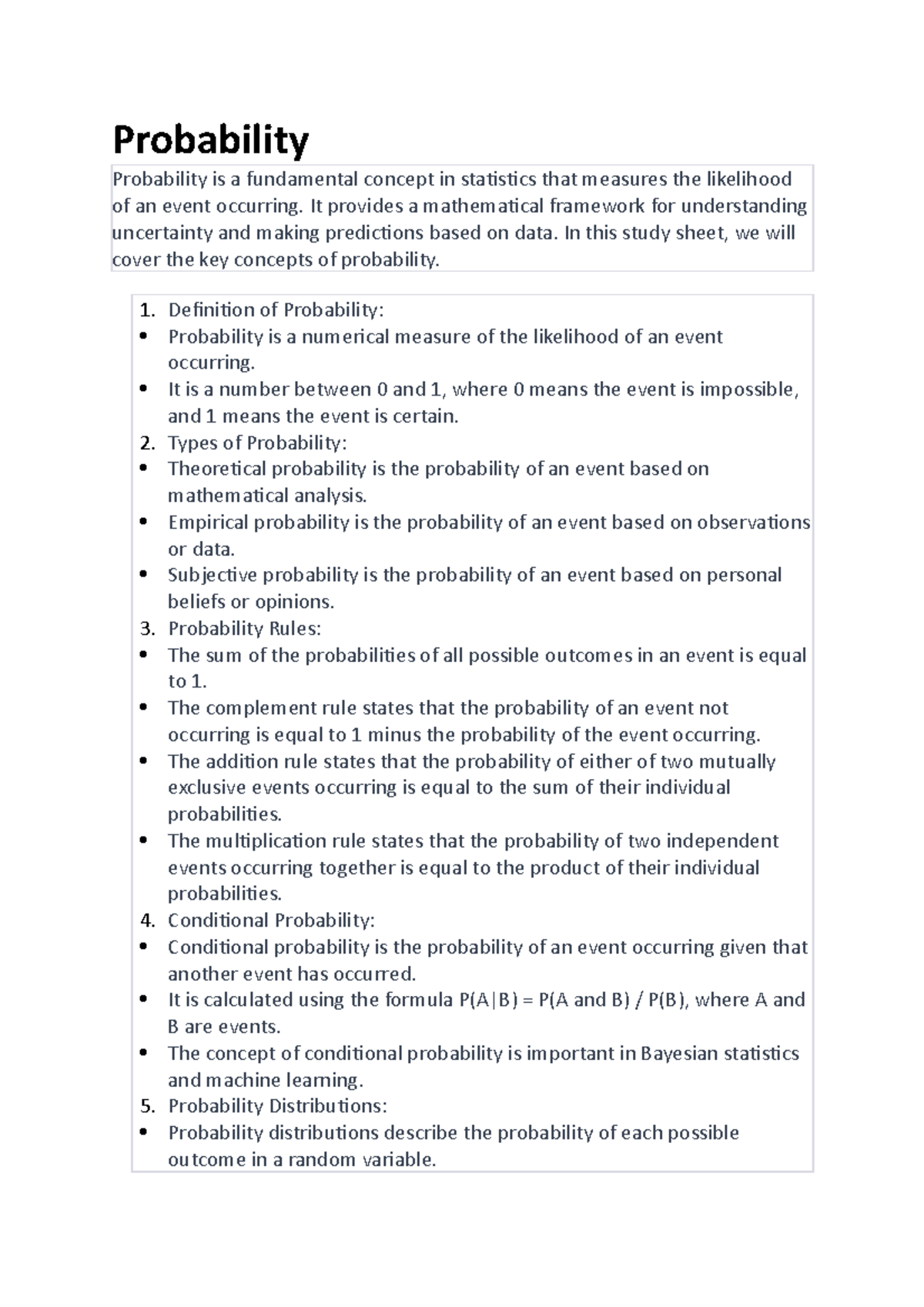 Probability - Probability Probability is a fundamental concept in ...