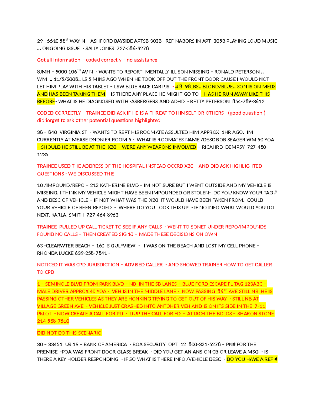 CALL Ticket Examples - CALLS - 29 - 5510 58th WAY N - ASHFORD BAYSIDE ...