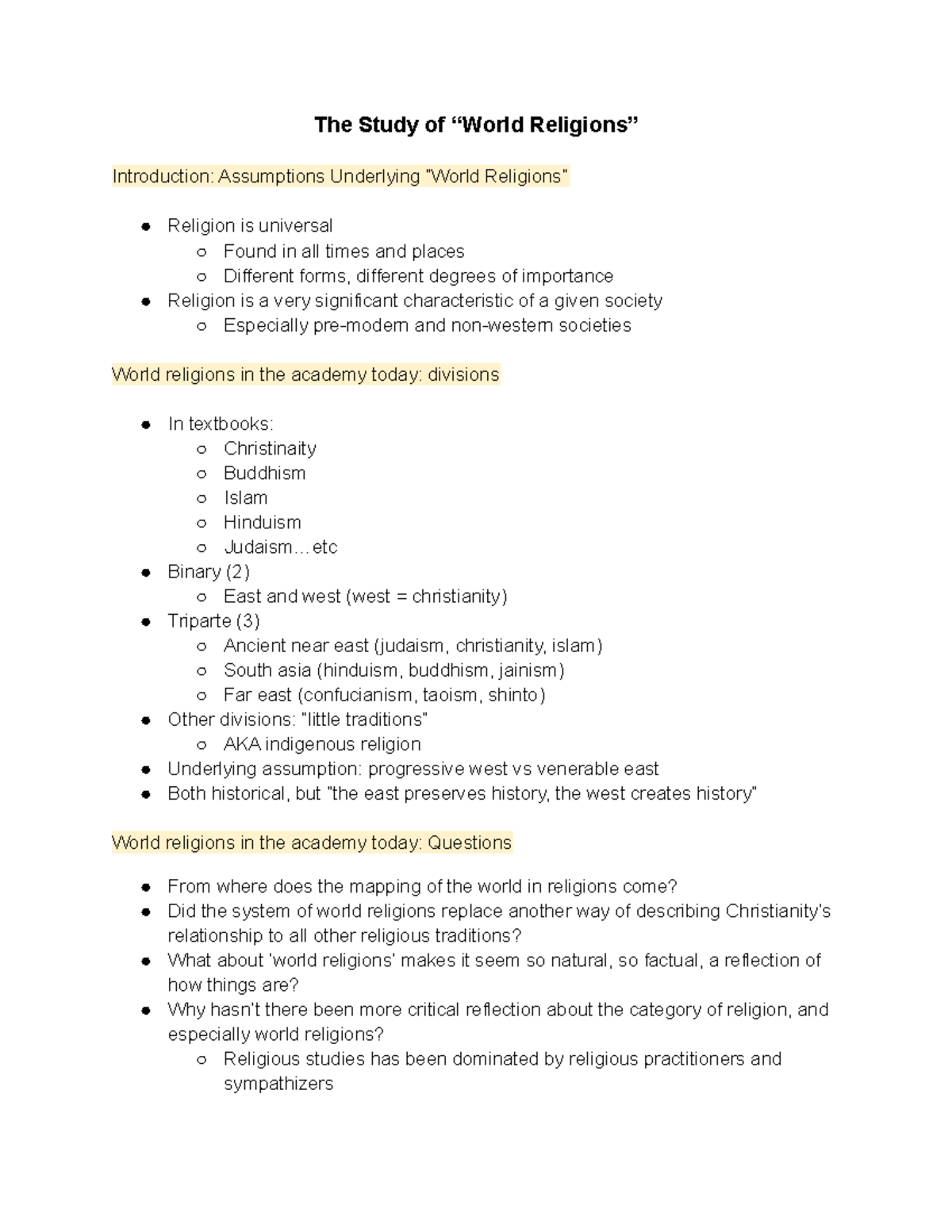 THEO 107 notes 10 6 - the study of world religions - The Study of ...