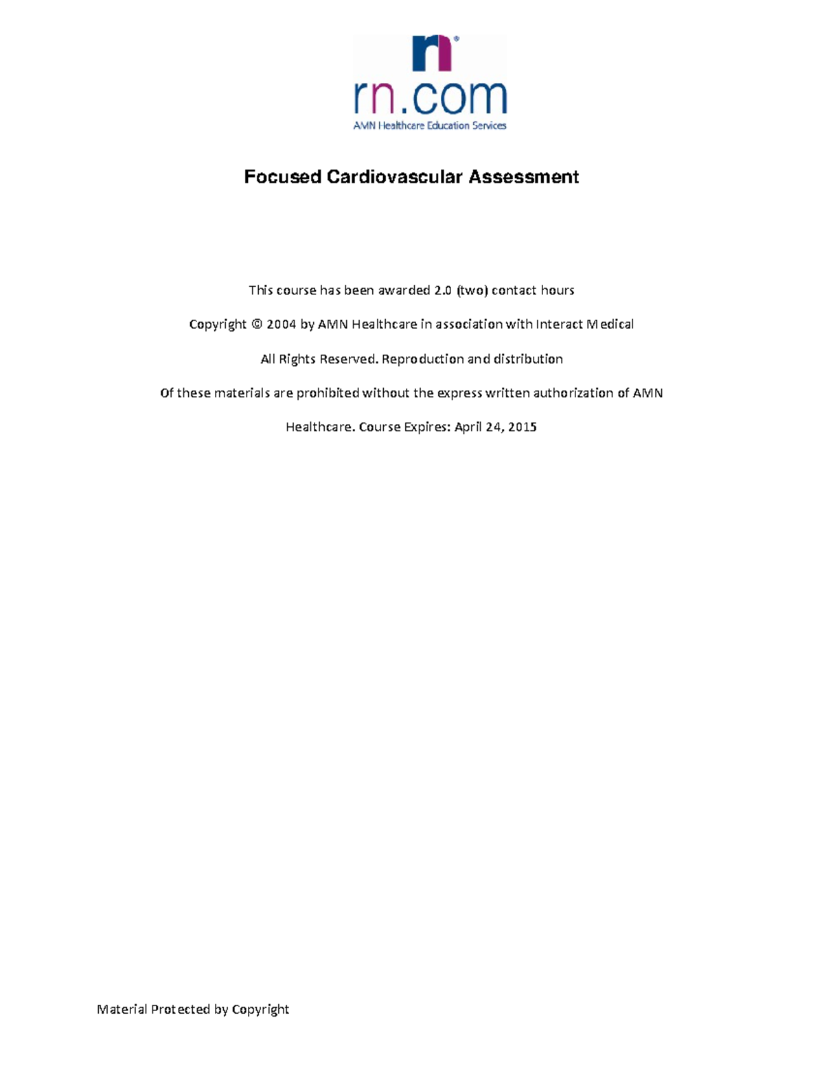 Focused Cardiovascular Assessment in Crdiac Health - Focused ...