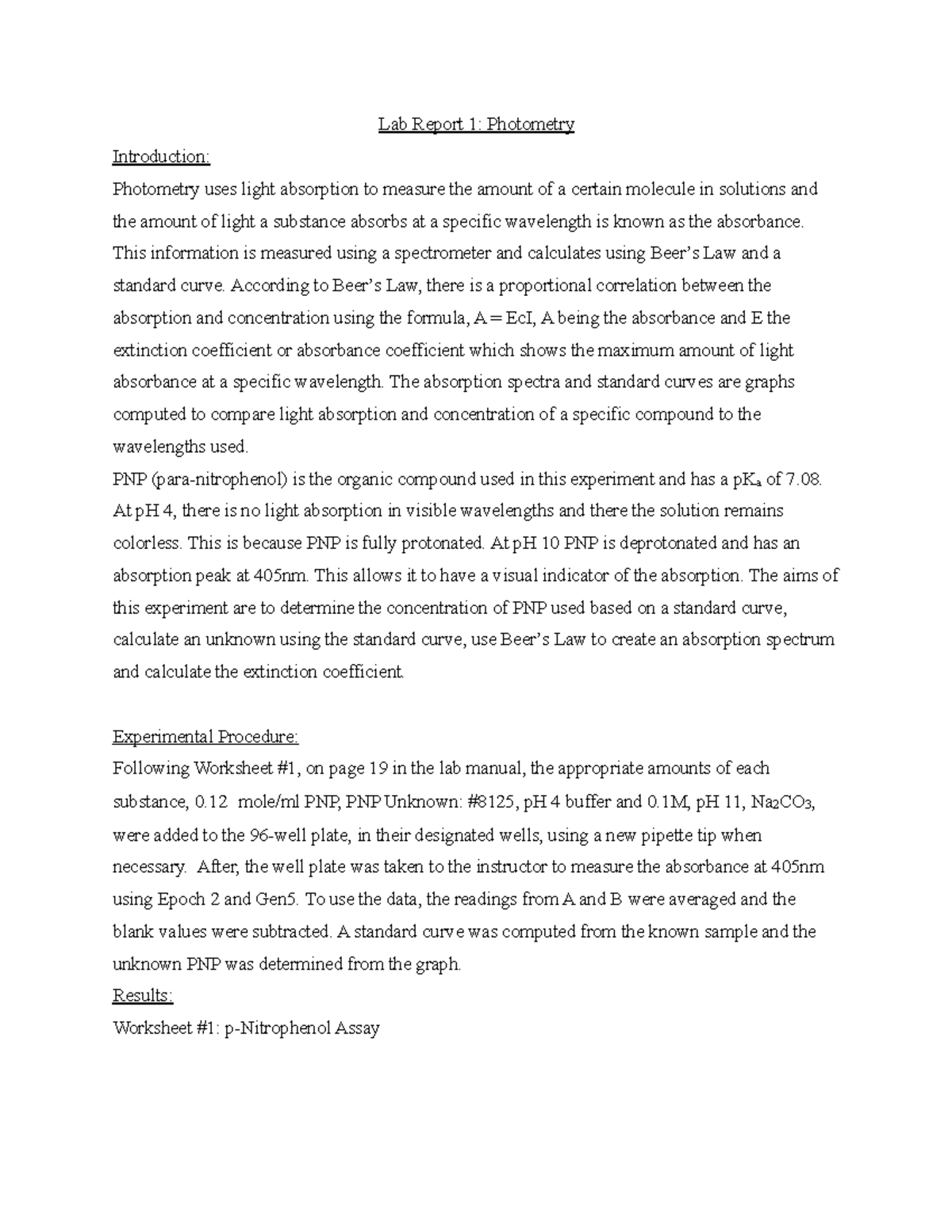 Lab report 1 - Purification lab - Lab Report 1: Photometry Introduction ...
