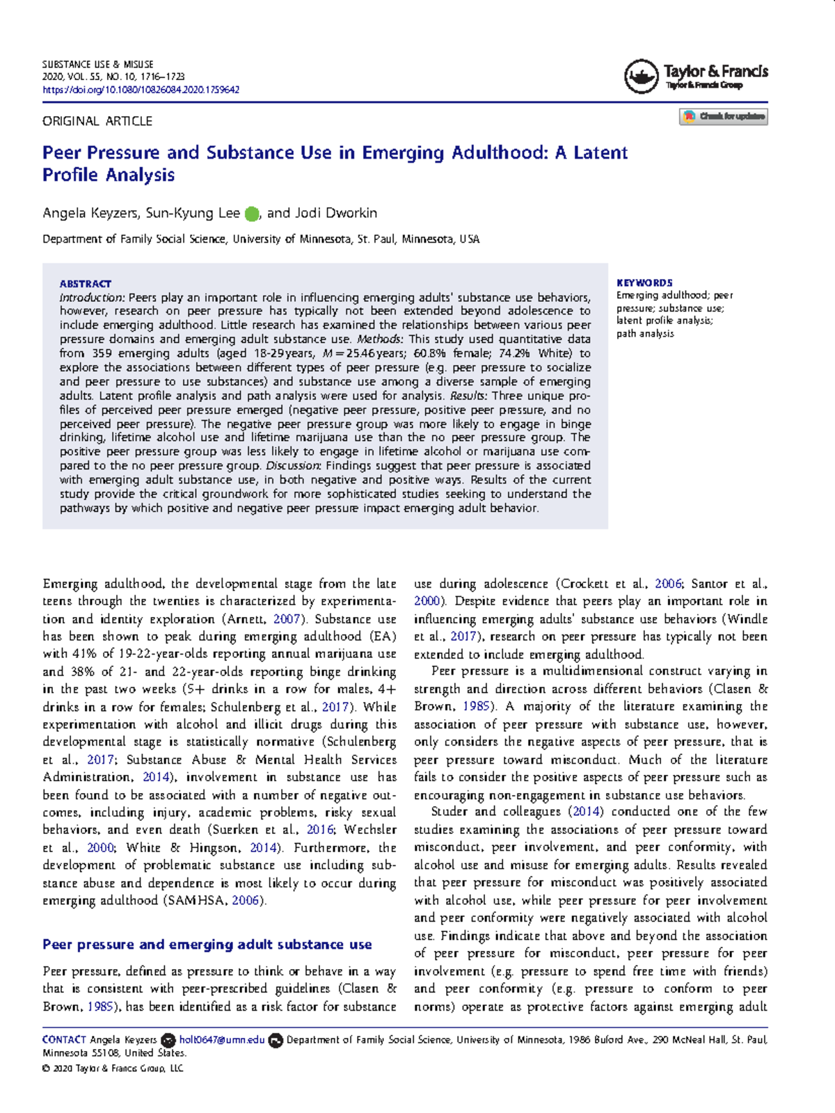 Peer Pressure and Substance Use - ORIGINAL ARTICLE Peer Pressure and ...