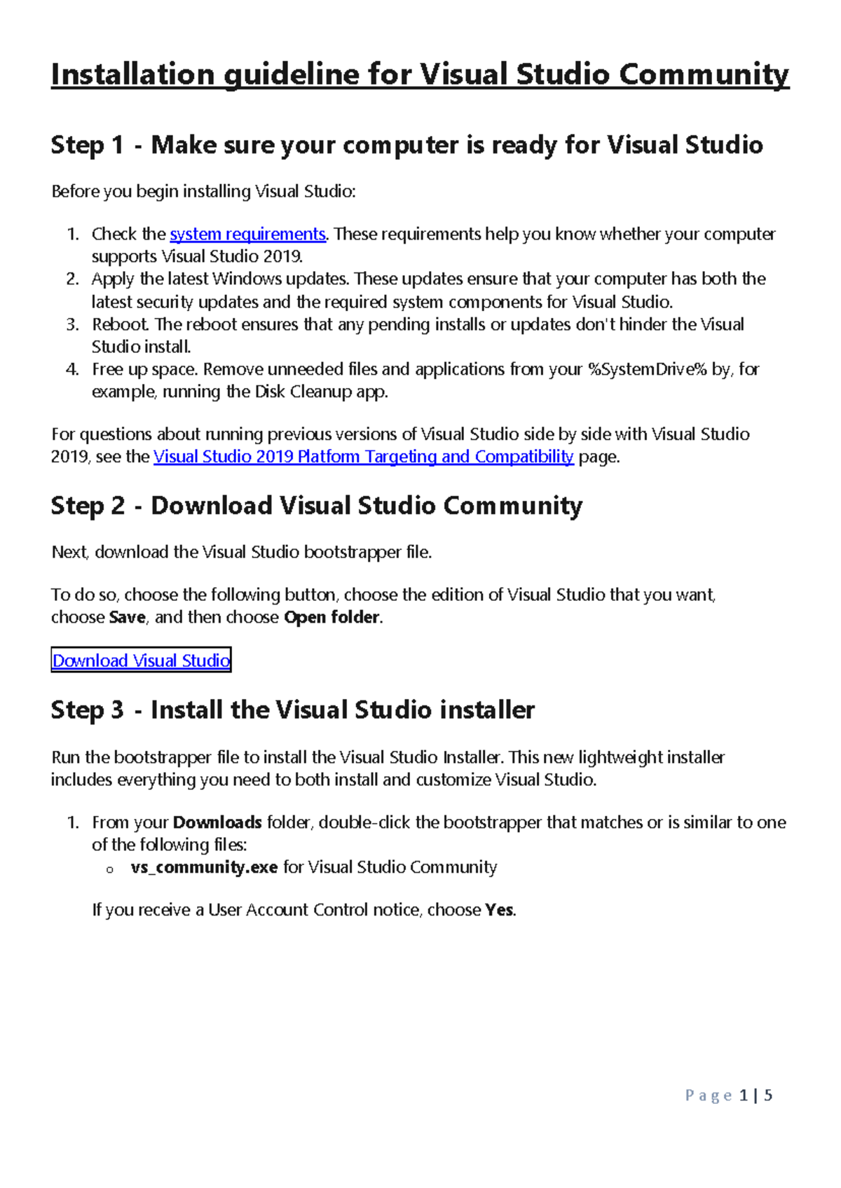 MSVisual Studio Installation Guide - Step 1 - Make sure your computer ...