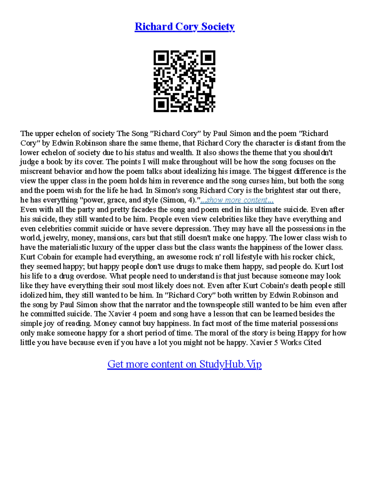 Richard Cory Essay - Richard Cory Society The upper echelon of society ...