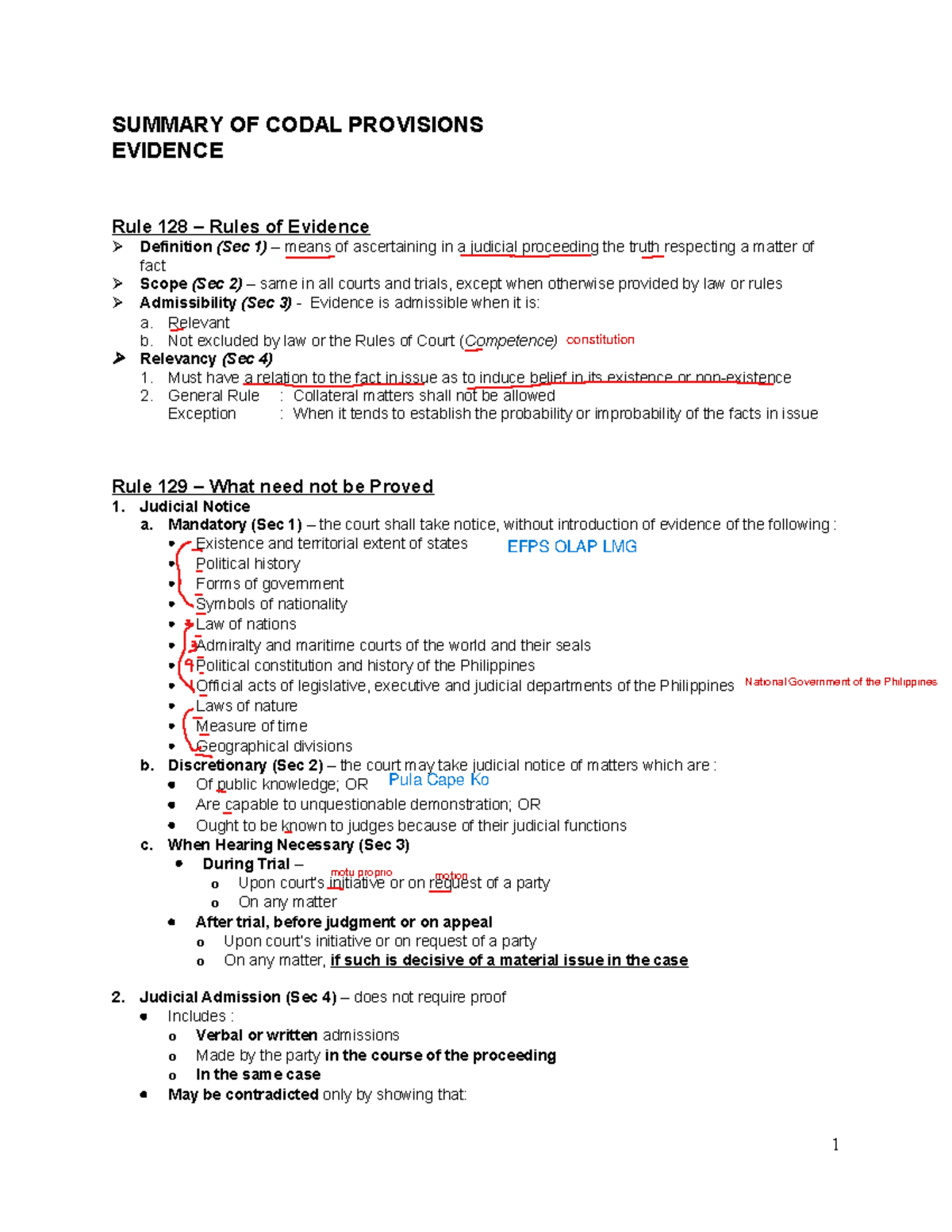 Codal-provisions-evidence - SUMMARY OF CODAL PROVISIONS EVIDENCE Rule ...