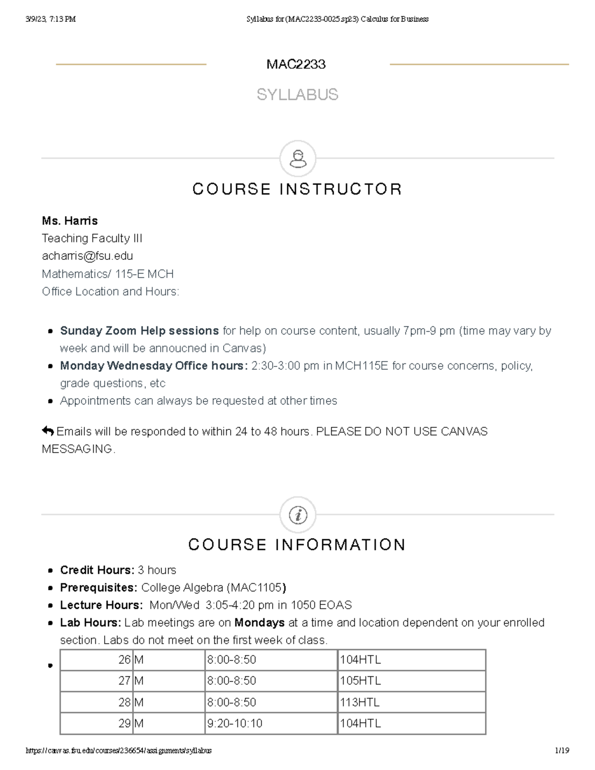 MAC 2233 syllabus - MAC SYLLABUS C O U R S E I N S T R U C T O R Ms ...