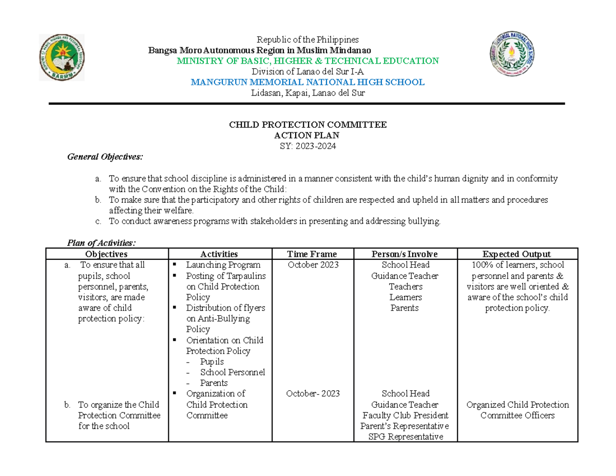 Child protection action plan - Republic of the Philippines Bangsa Moro ...