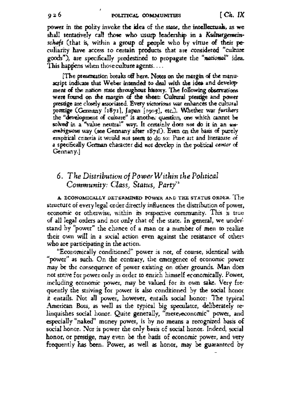 2. Weber - The Distribution of Power Within the Political Community ...