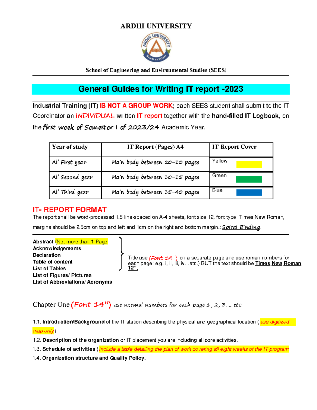 IT Report- Guide FOR SEES 2023 - ARDHI UNIVERSITY General Guides for ...