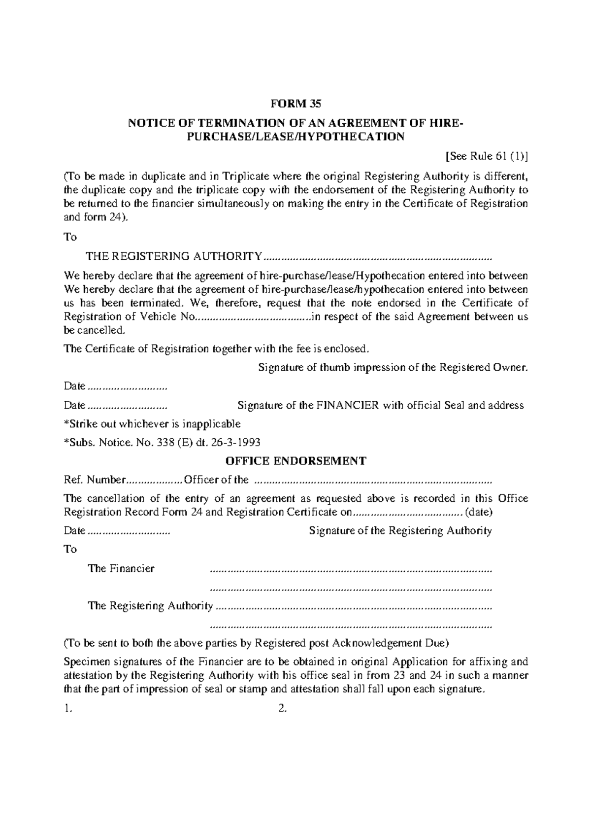 Form 35 These Are Form 35 That Need To Be Filled For Rc Change FORM