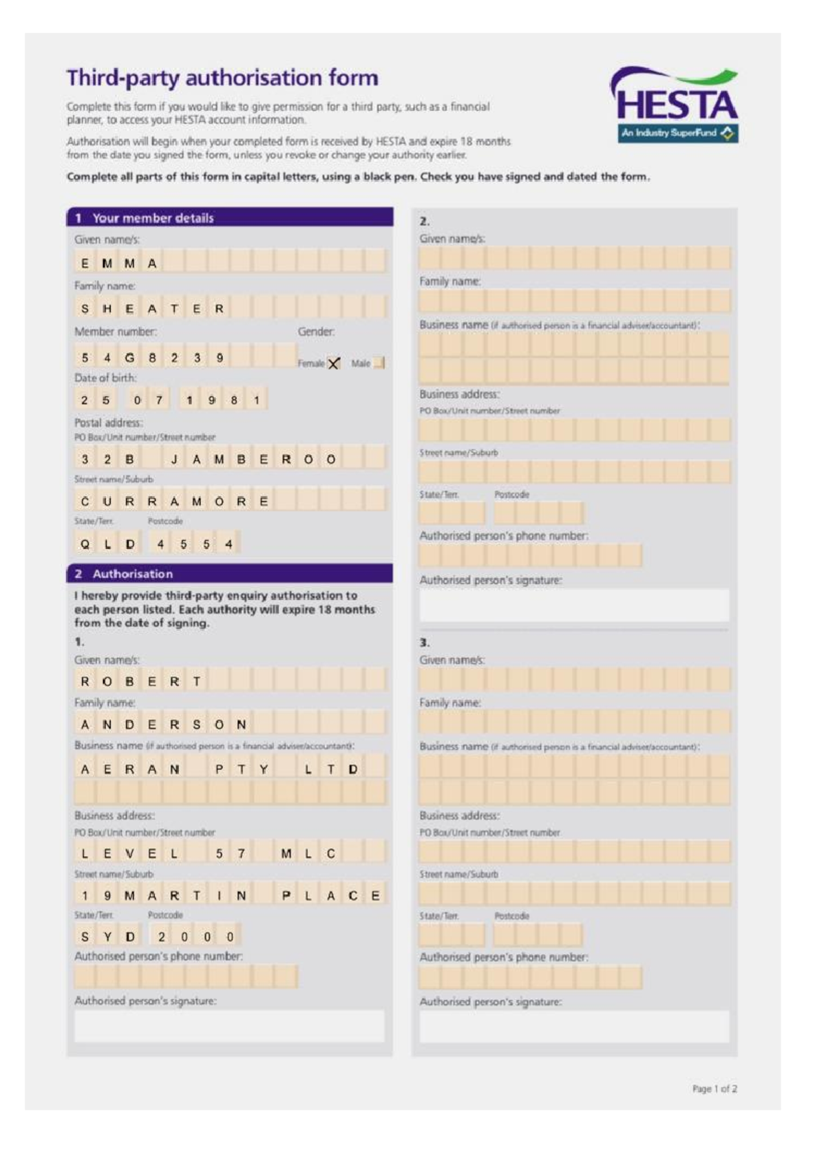 Hesta Authorisation Form - Marketing Management - Studocu