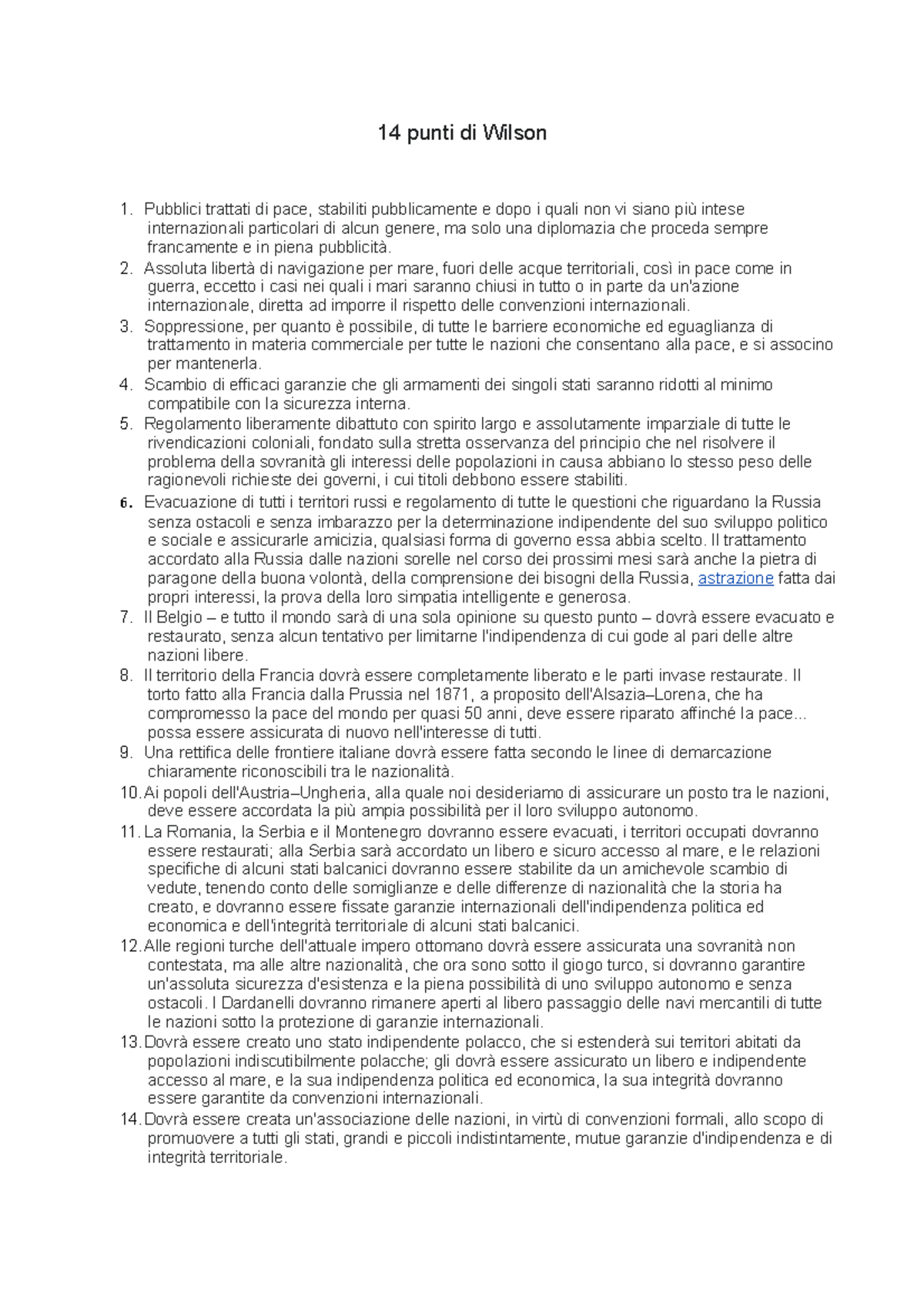 14 punti di Wilson - esercitazione - 14 punti di Wilson Pubblici ...