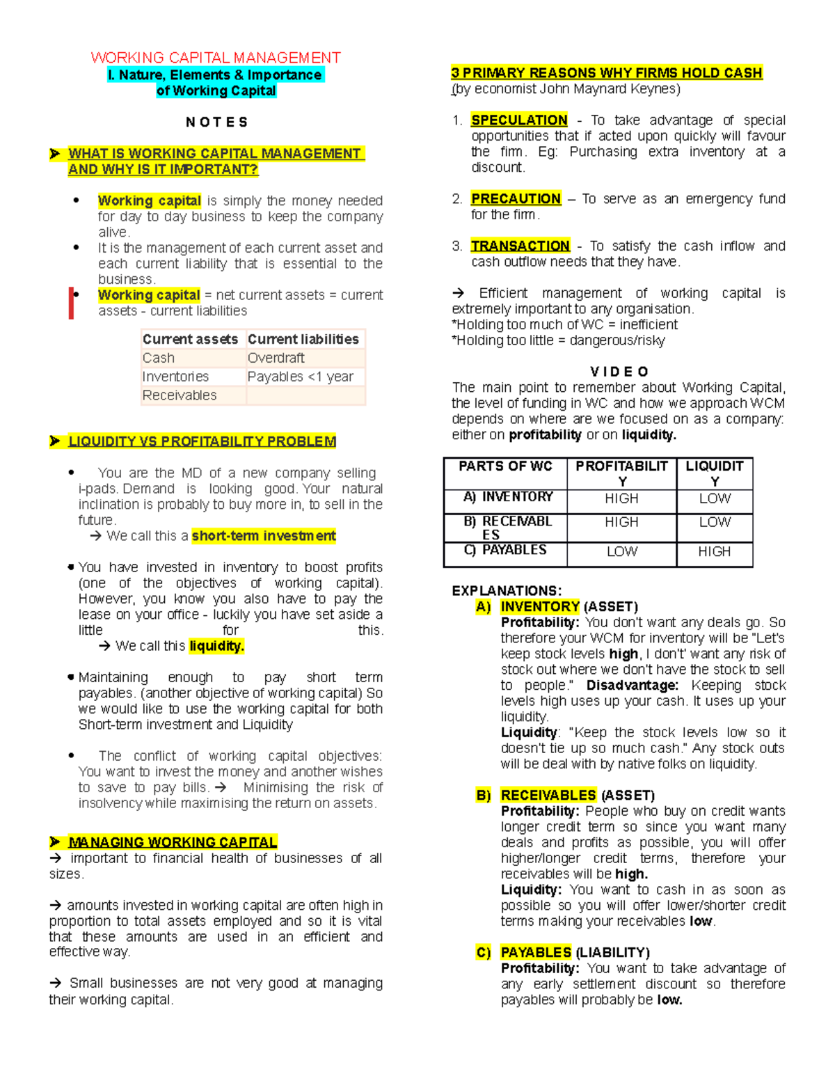 Working Capital Management - Acowtancy Notes AND VID LEC - WORKING ...