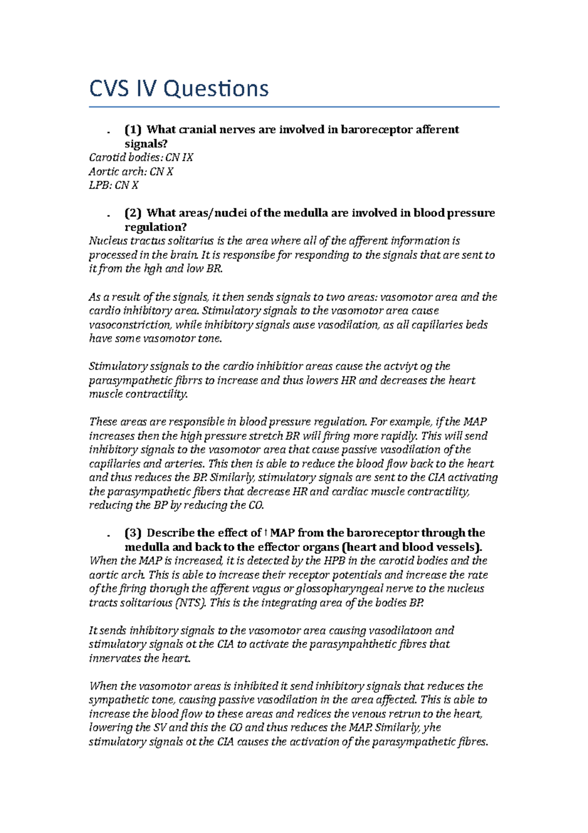 CVS IV Questions - Summaries of learning objectives. - CVS IV Questions ...