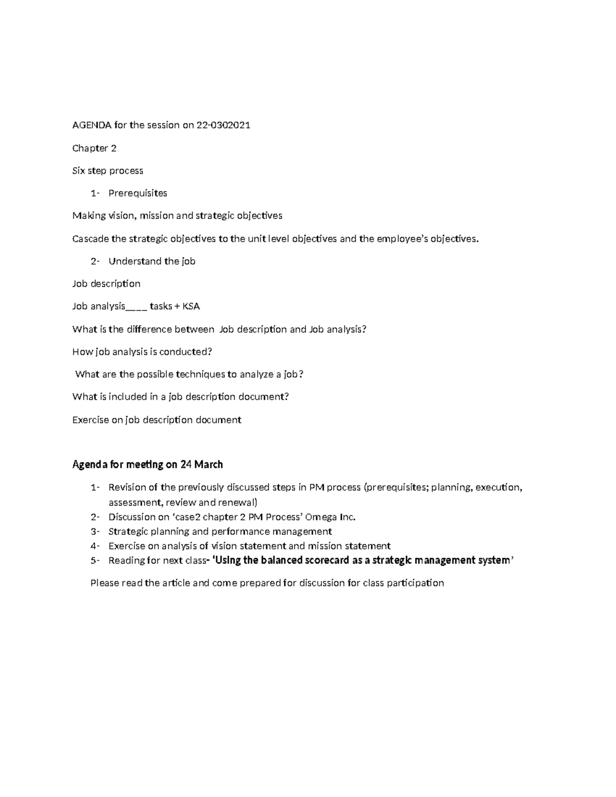 Chapter 2 PM process - AGENDA for the session on 22- Chapter 2 Six step ...