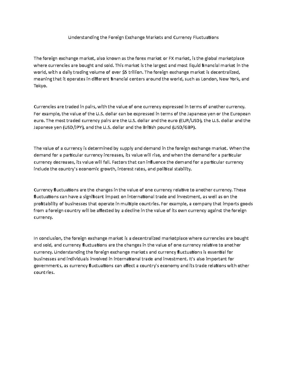Understanding the Foreign Exchange Markets and Currency Fluctuations ...