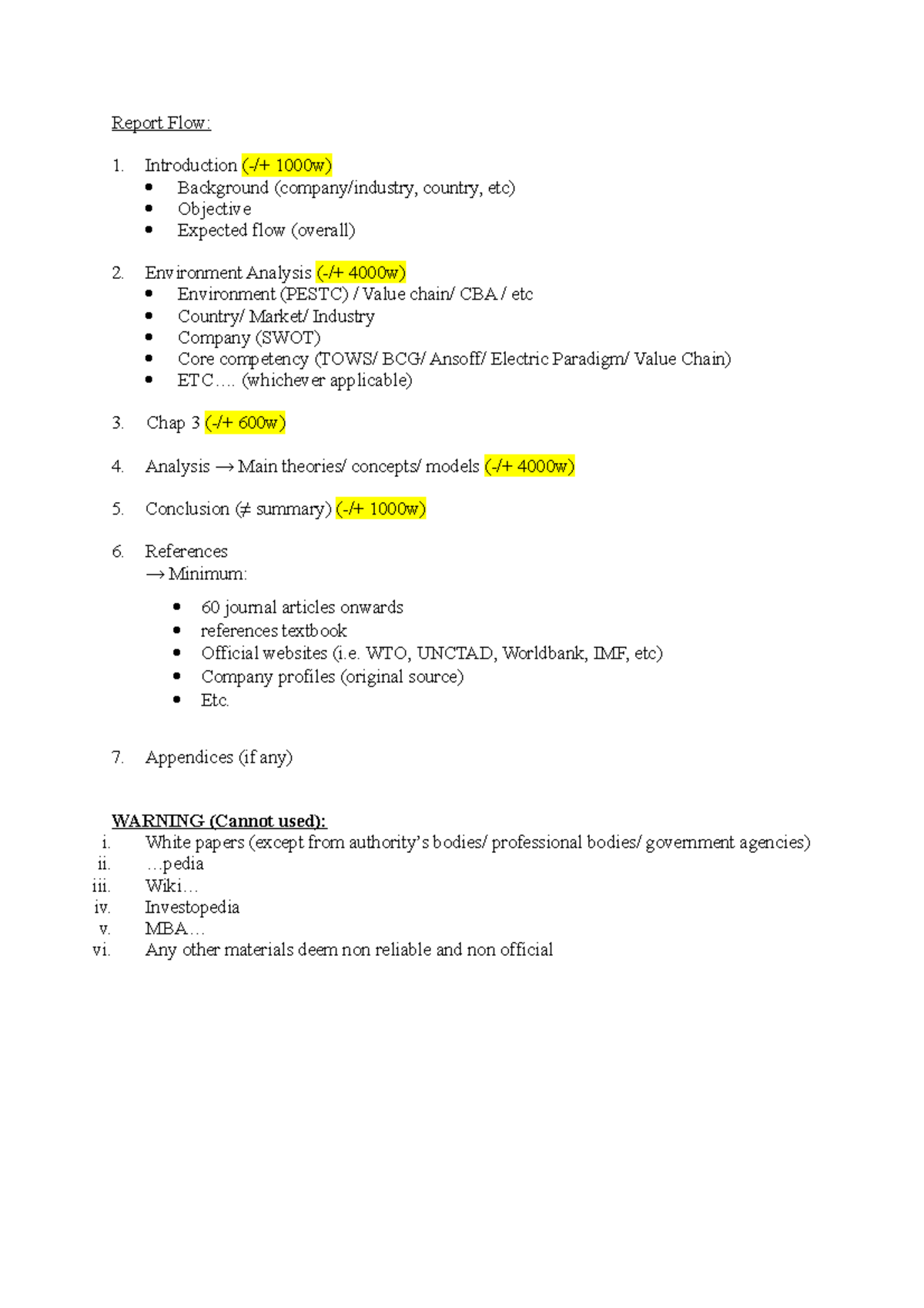 Report guide - Lecture notes 1 - Report Flow: Introduction (-/+ 1000w ...